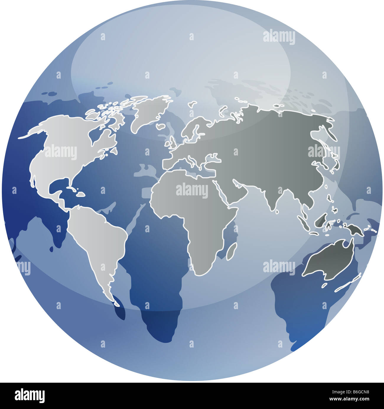 Map of the world illustration on glossy spherical globe Stock Photo - Alamy
