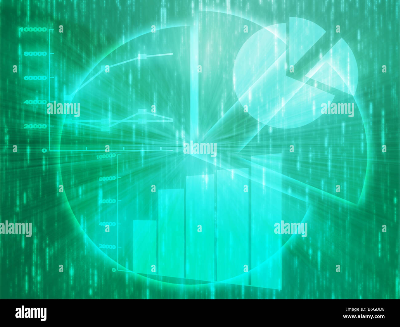 Illustration of Spreadsheet data and business charts in glowing ...