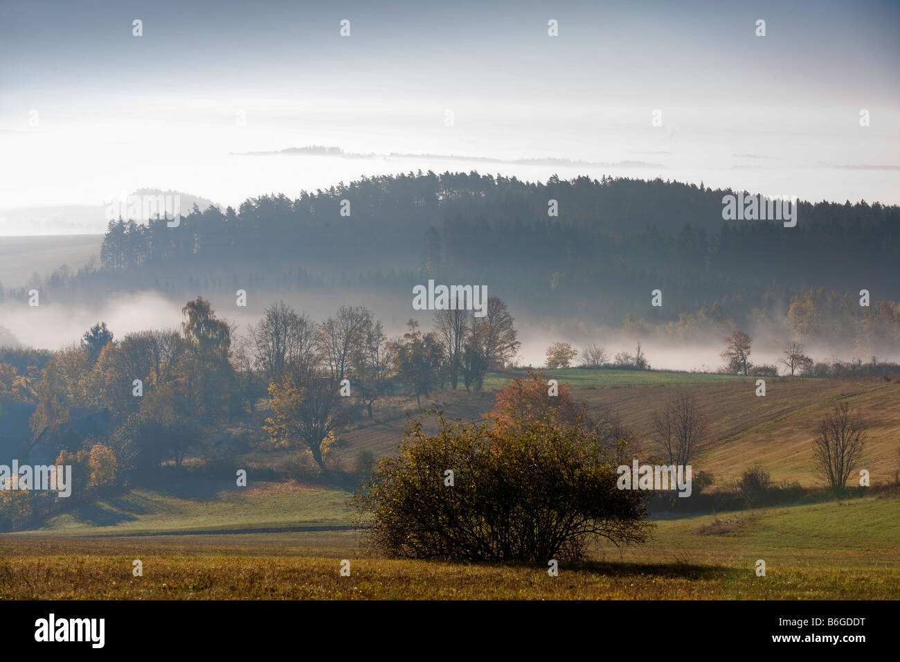 LANDSCAPE IN FOG Stock Photo - Alamy