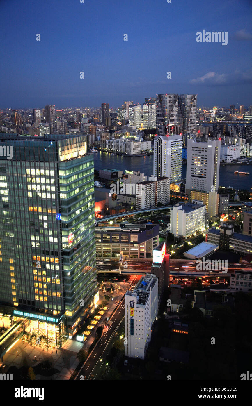 Japan Tokyo harbour area skyline at night general aerial view Stock ...