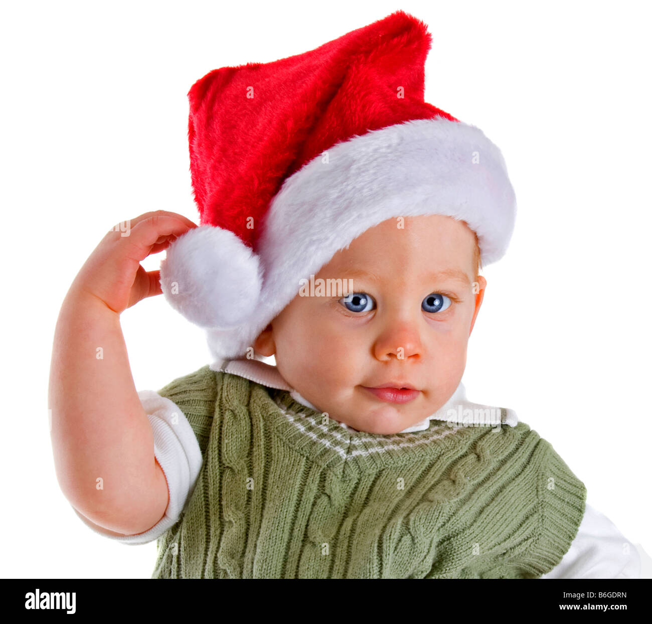 Handsome baby boy wearing a santa hat portrait Stock Photo - Alamy