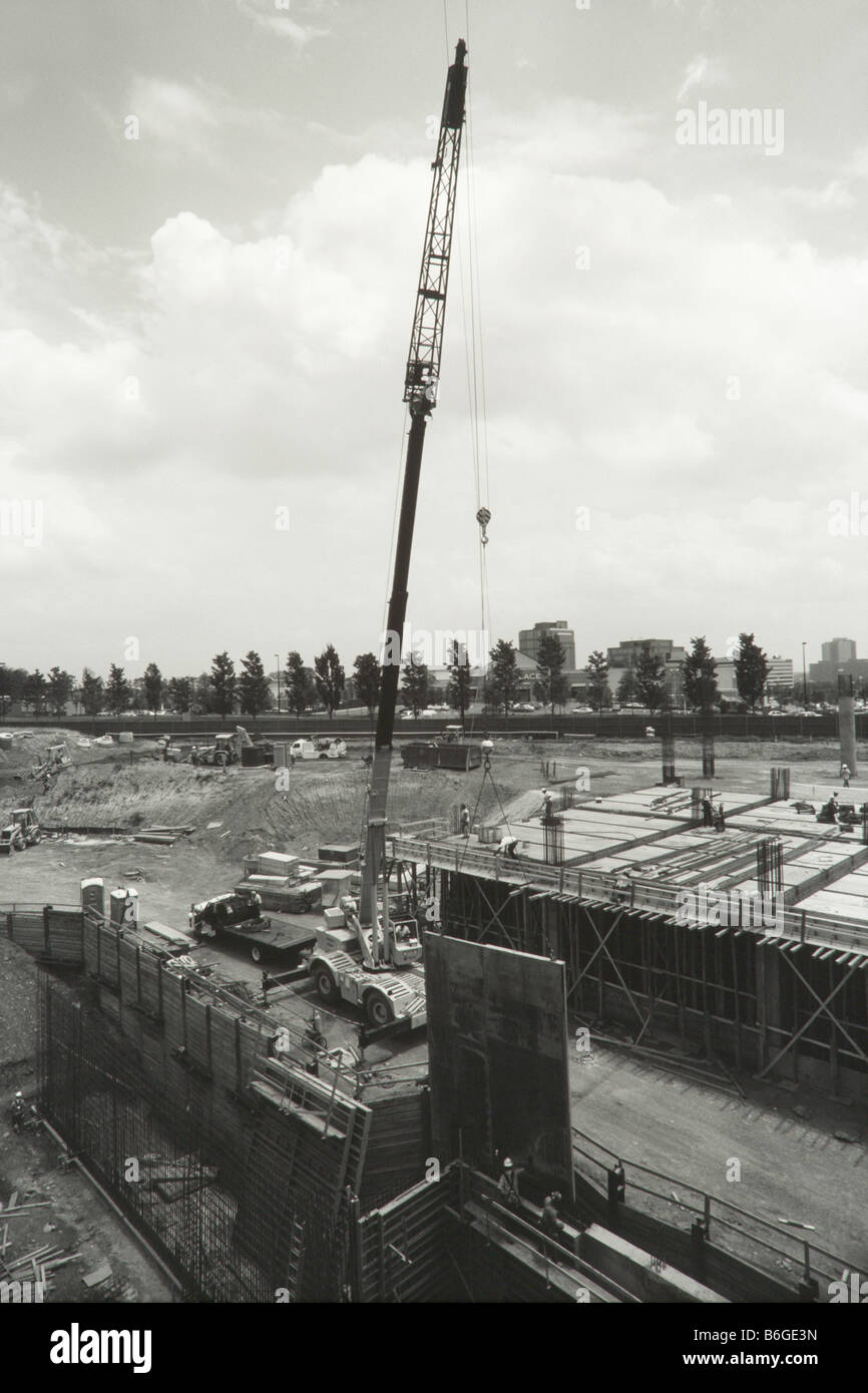 High Rise Building under construction, workers, pouring concrete ...