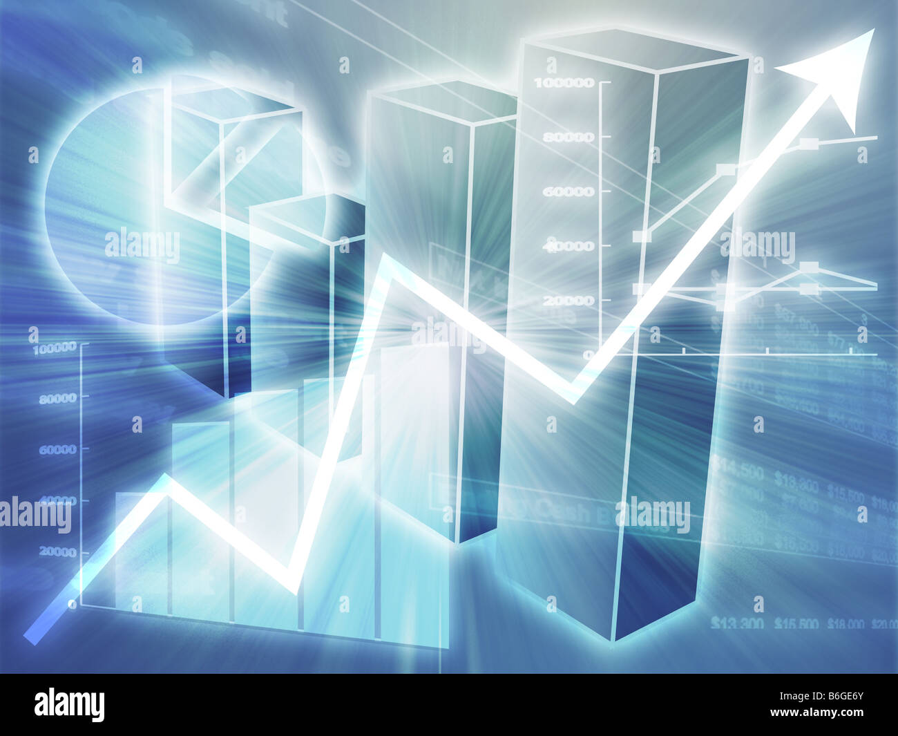 Illustration of Spreadsheet data and business charts in glowing ...