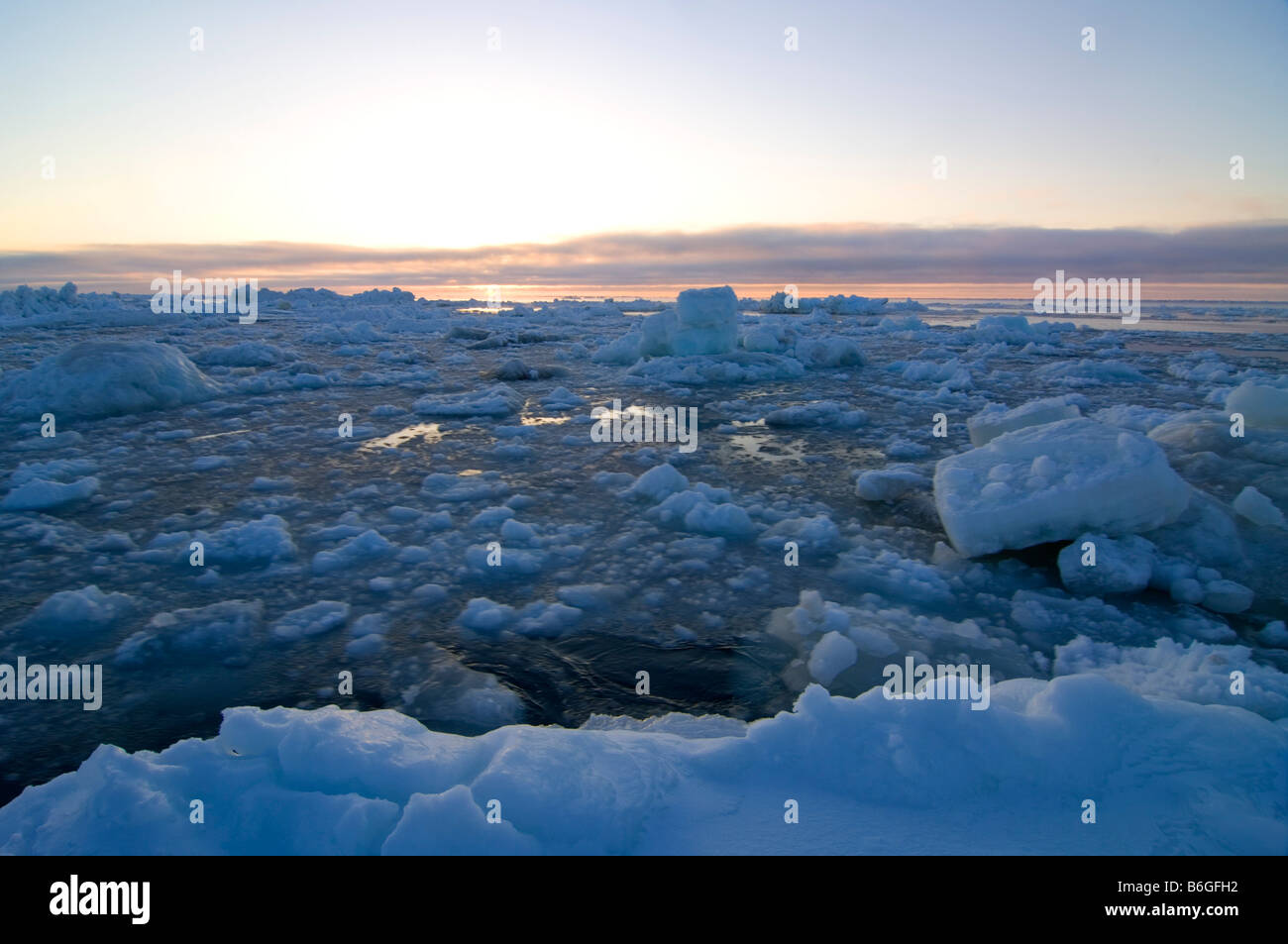 seascape of floating pack ice through an open lead in the pack ice ...