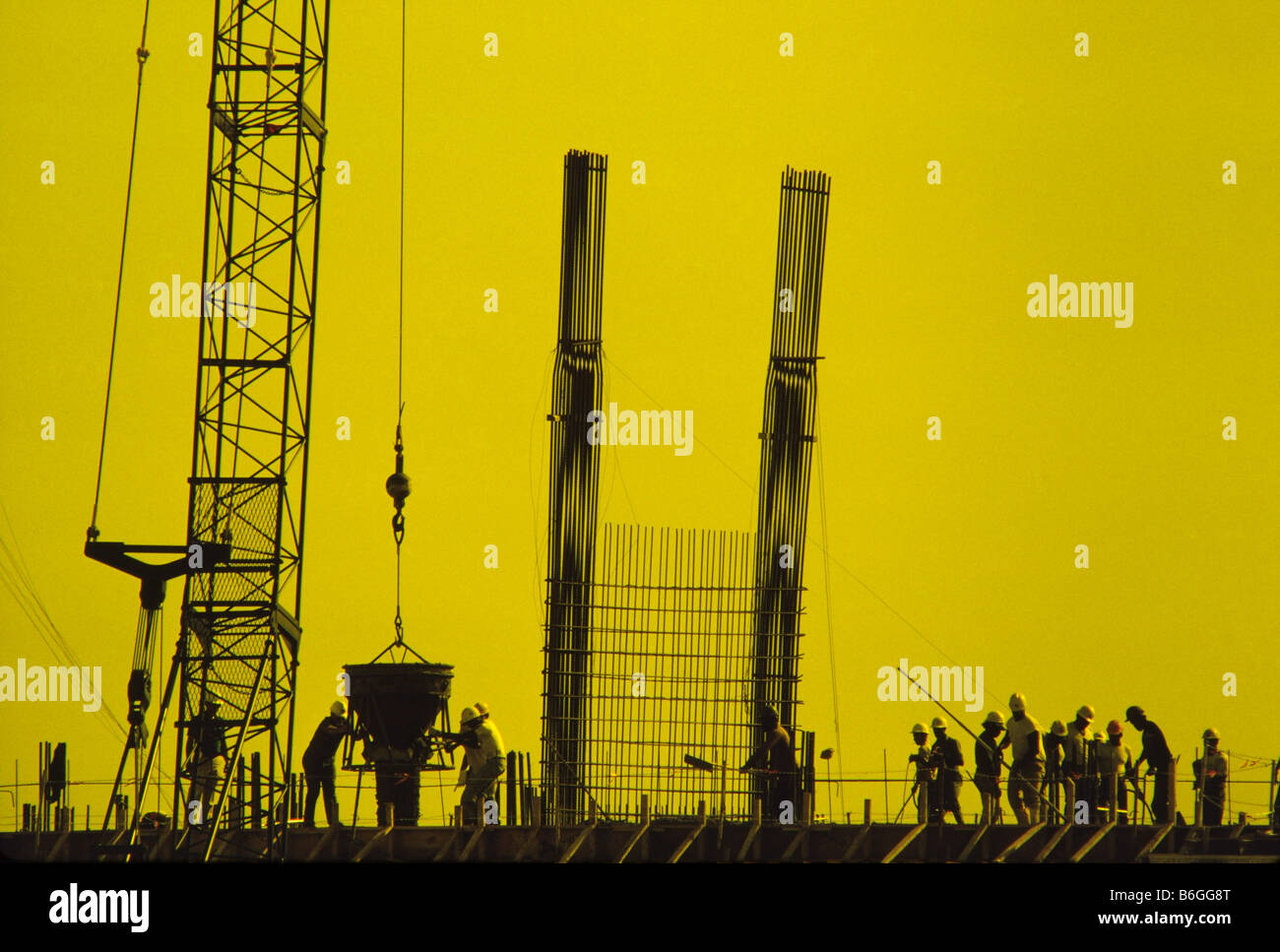 High Rise Building under construction, steel workers, walking on steel ...