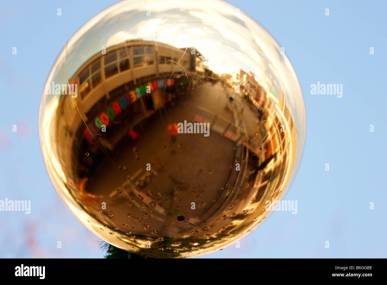 Metal ball reflection town Rotterdam street Netherlands blue sky Stock ...