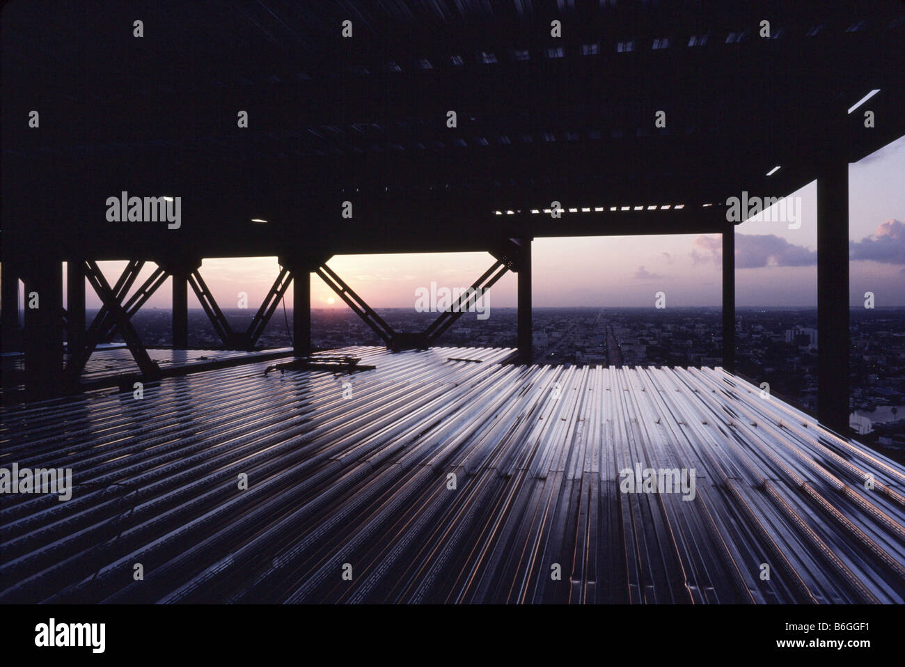 High Rise Building under construction, steel workers, walking on steel ...
