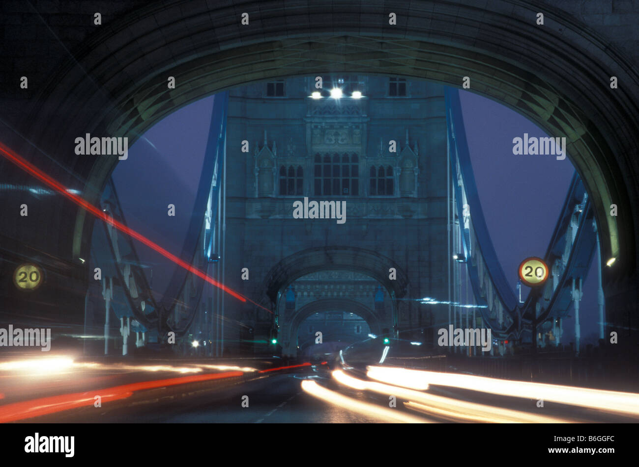 Traffic over Tower Bridge at night London Stock Photo - Alamy