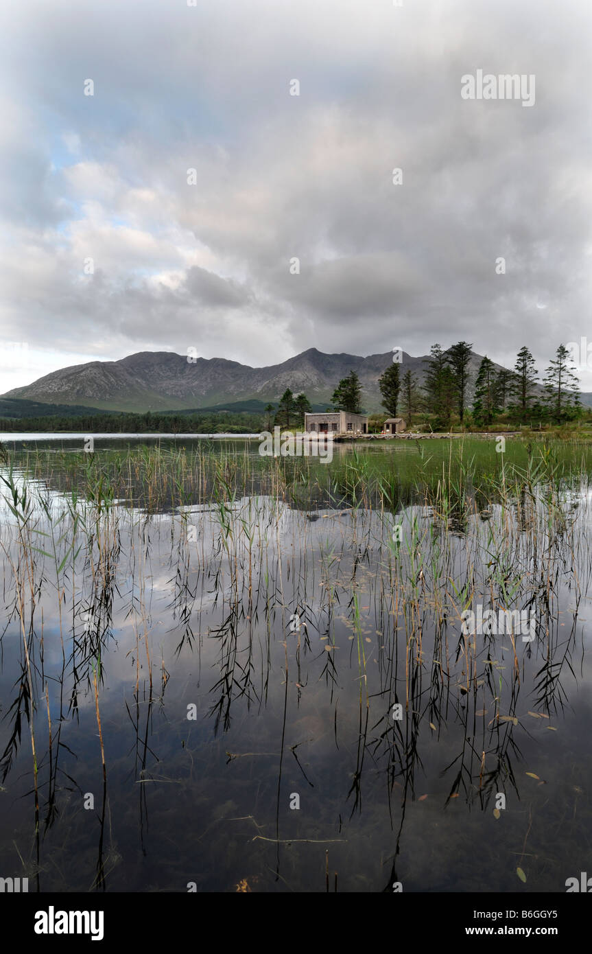 Connemara, Lough Inagh lake in the Inagh Valley Mirror like reflection ...