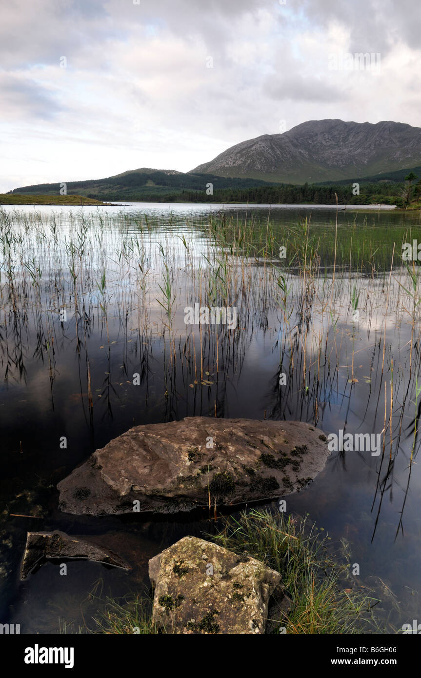 Connemara Lough Inagh lake in the Inagh Valley Mirror like reflection ...