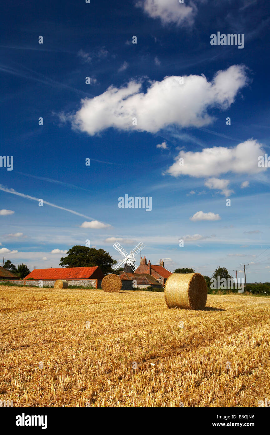 Hay Bales and Stow windmill at Mundesley in the Norfolk Countryside ...