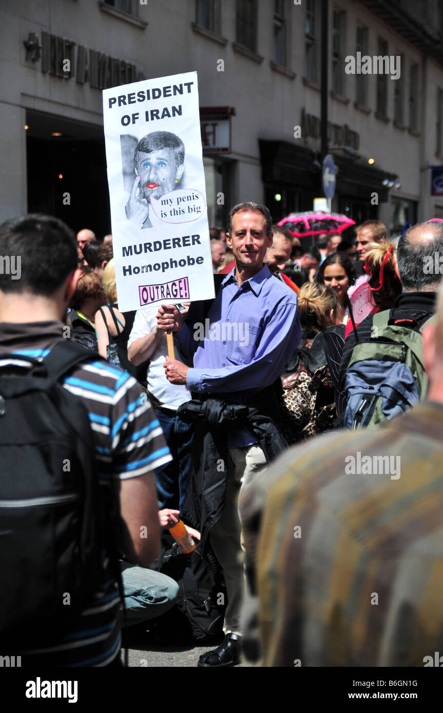 Gay rights campaigner Brian Tatchell holds a gay rights poster at Gay ...
