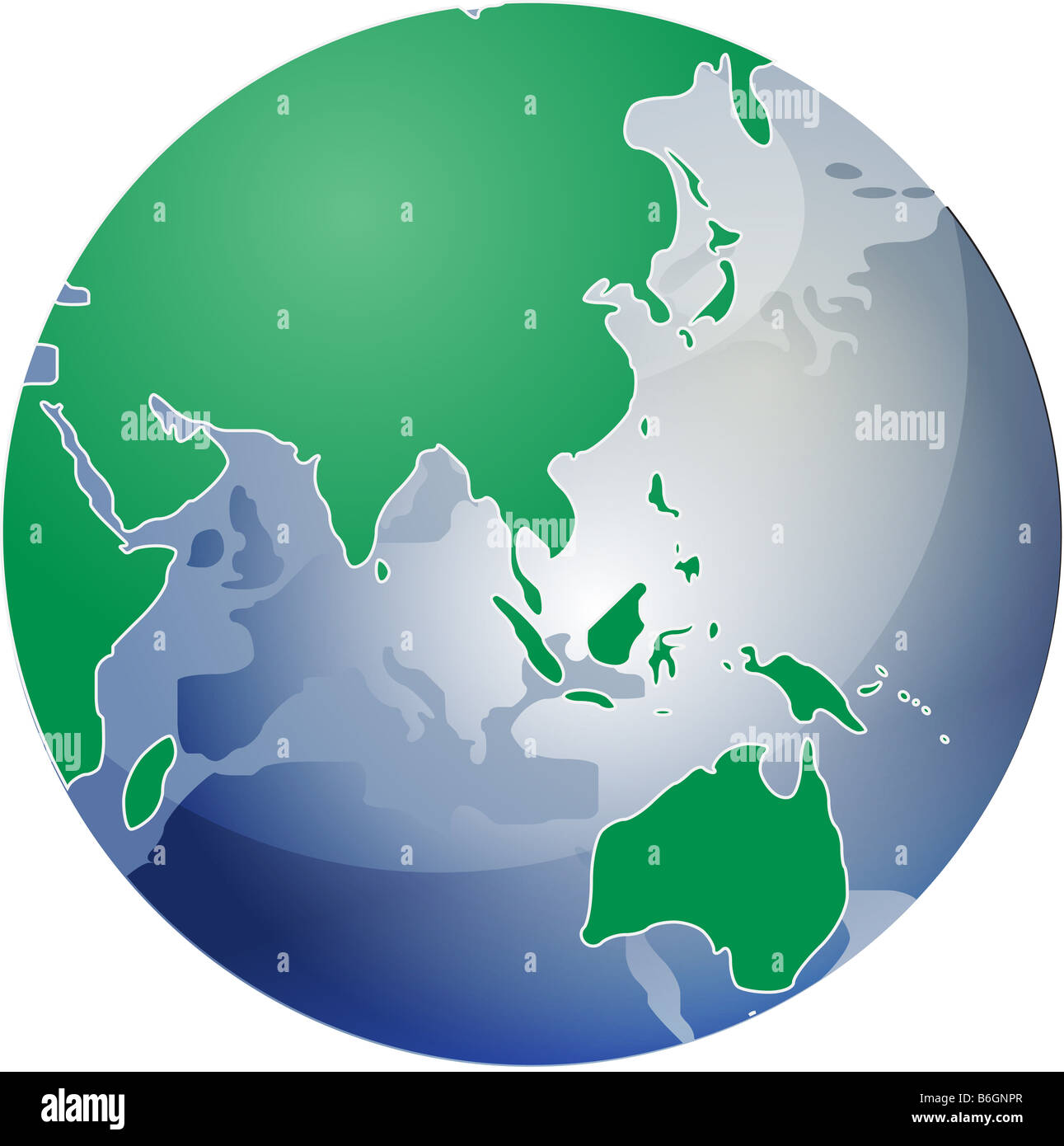 Map of the Asia on a spherical globe cartographical illustration Stock Photo - Alamy