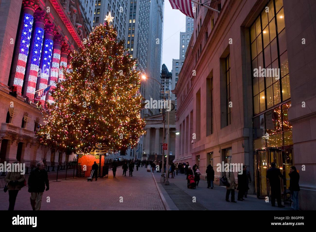 New York NY 12 December 2008 Wall Street at Christmas time Stock Photo ...