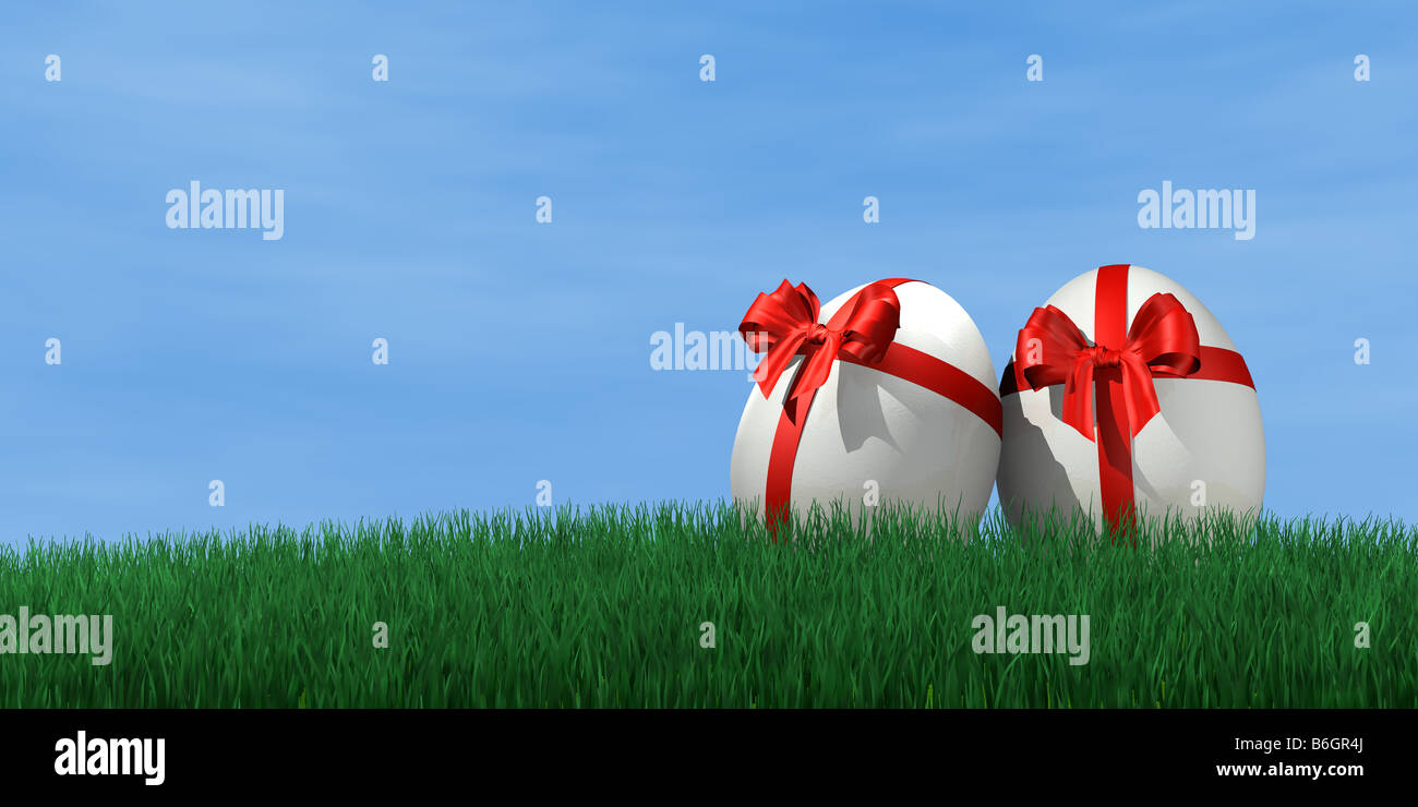 easter egg on grass and sky background Stock Photo - Alamy