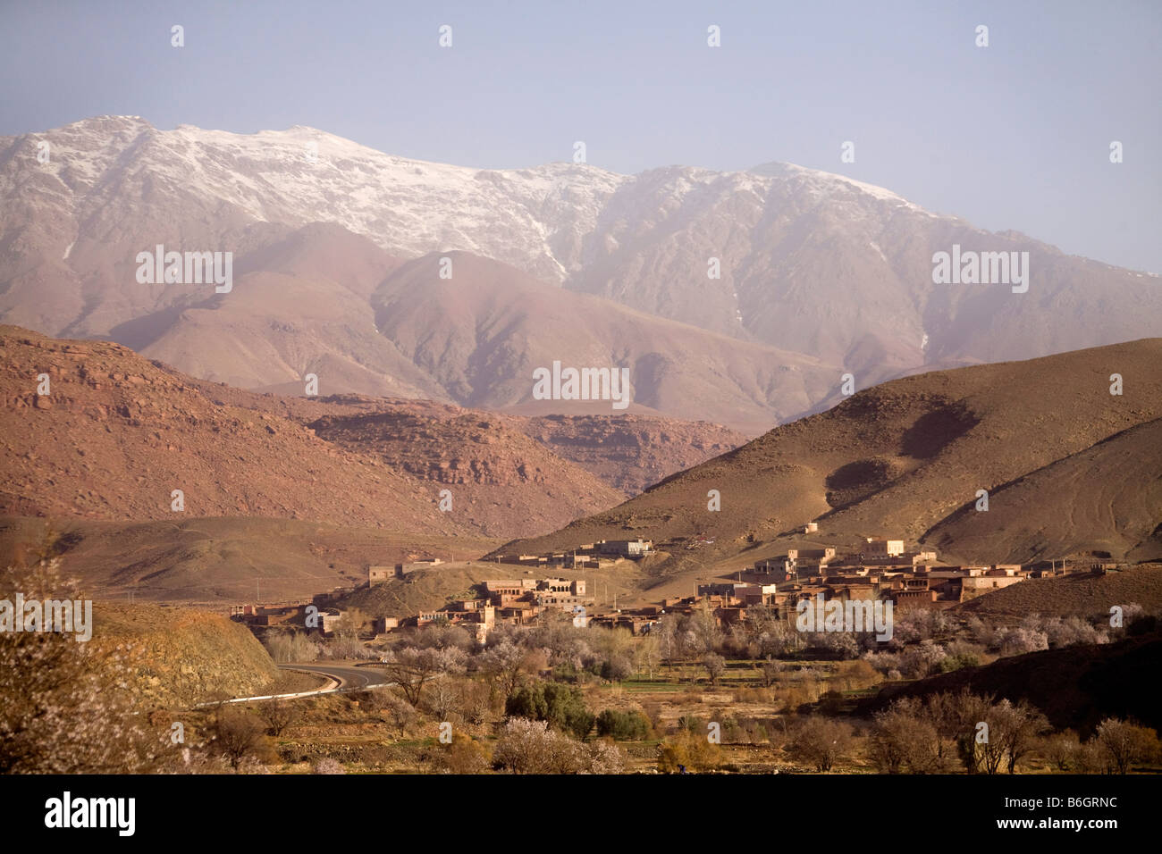 Atmospheric view of snow peak of the Atlas mountains blue sky near ...