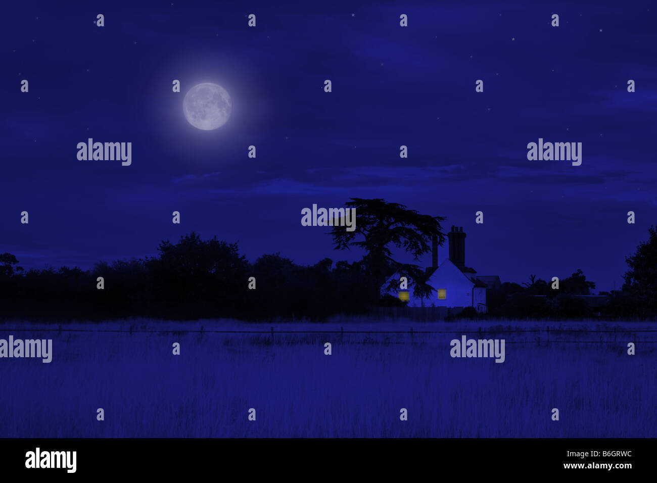 moonlight shot of farmhouse Stock Photo - Alamy