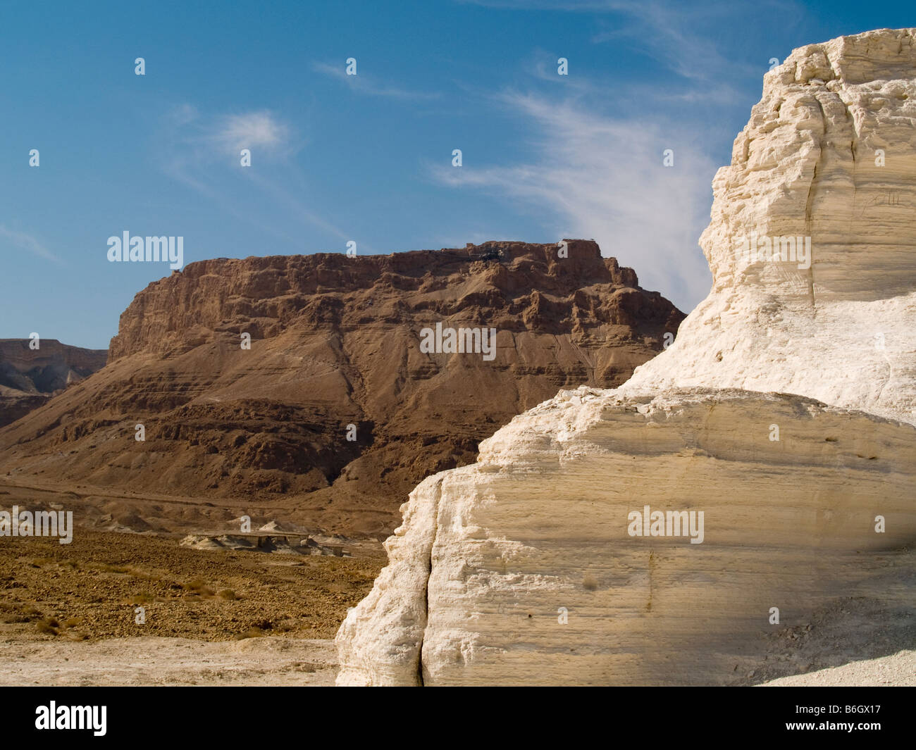 Israel two mountains one is Masada one is brown and the other is white ...