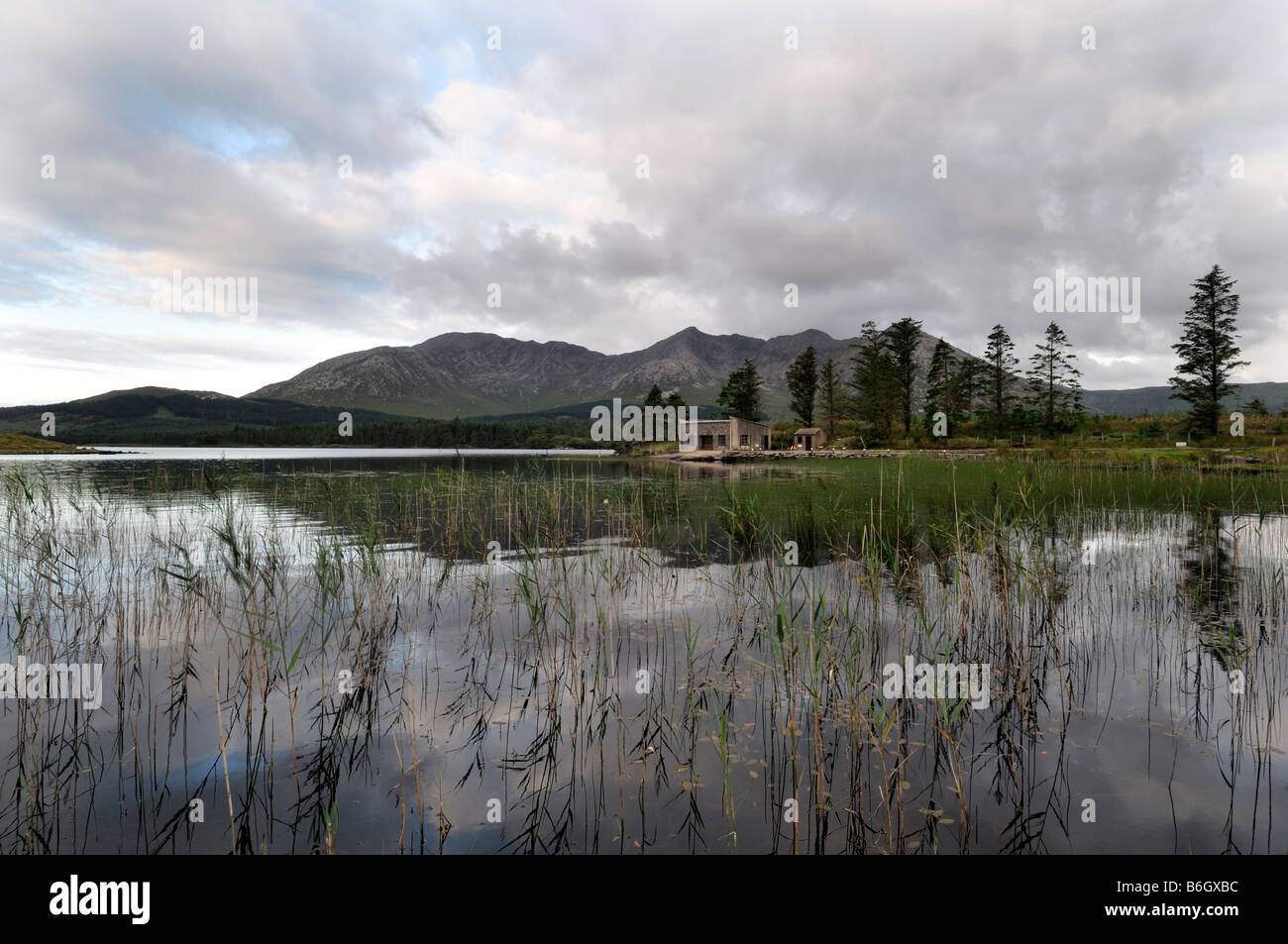 Connemara, Lough Inagh lake in the Inagh Valley Mirror like reflection ...