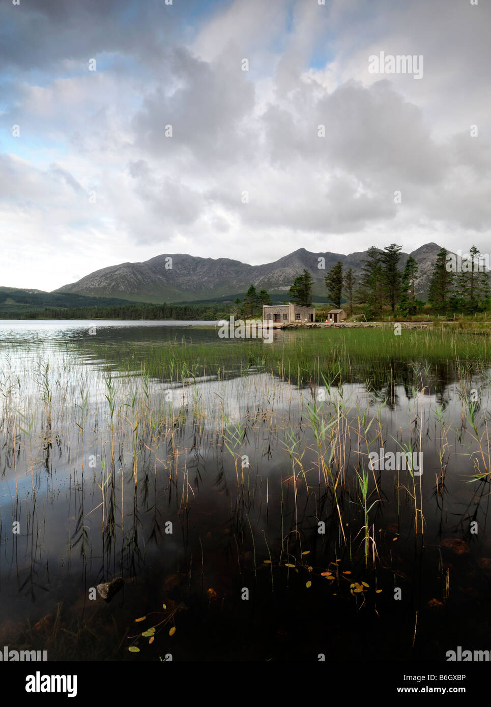 Connemara, Lough Inagh lake in the Inagh Valley Mirror like reflection ...