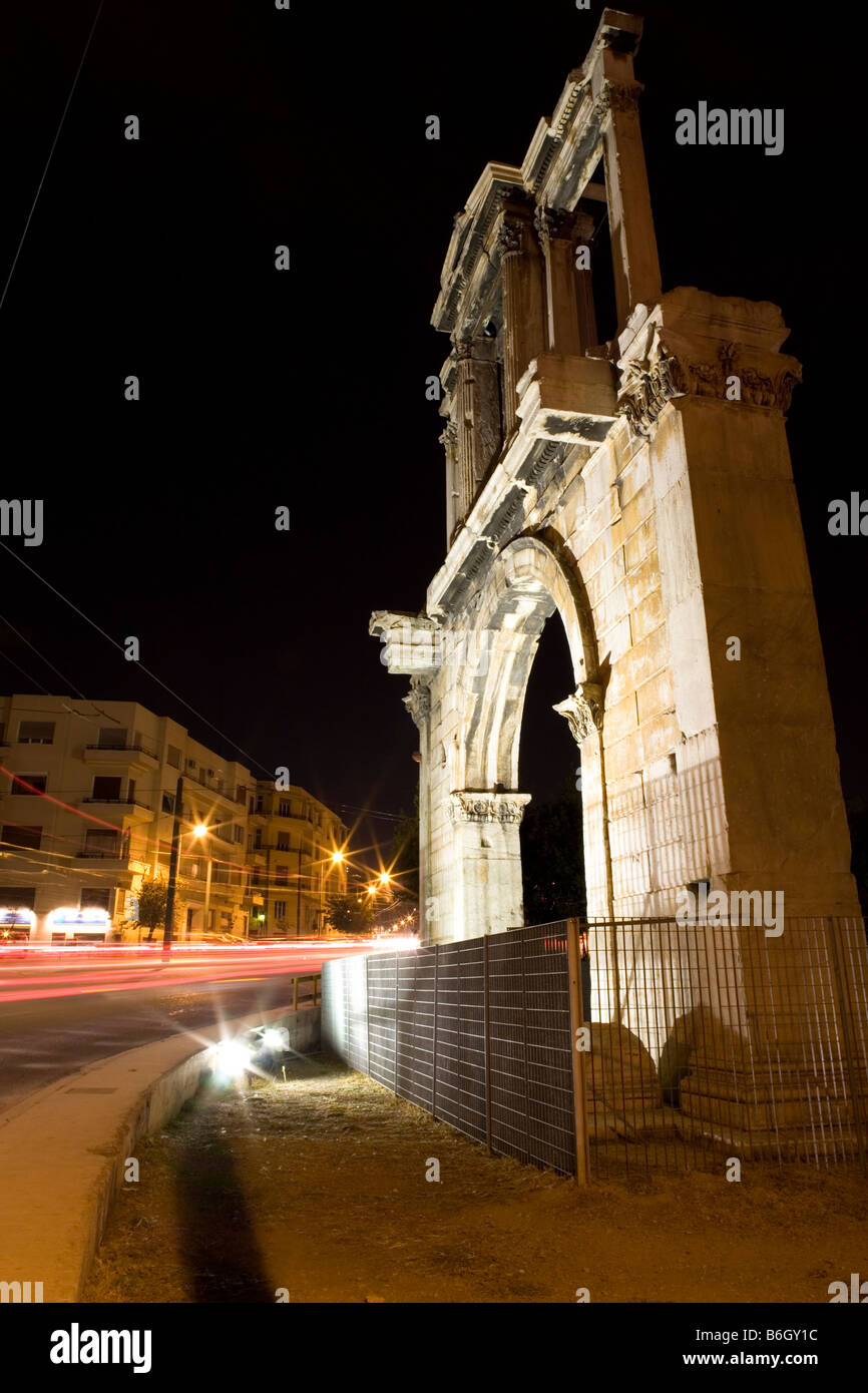 Athens traffic in front of Hadrian's arch Stock Photo - Alamy