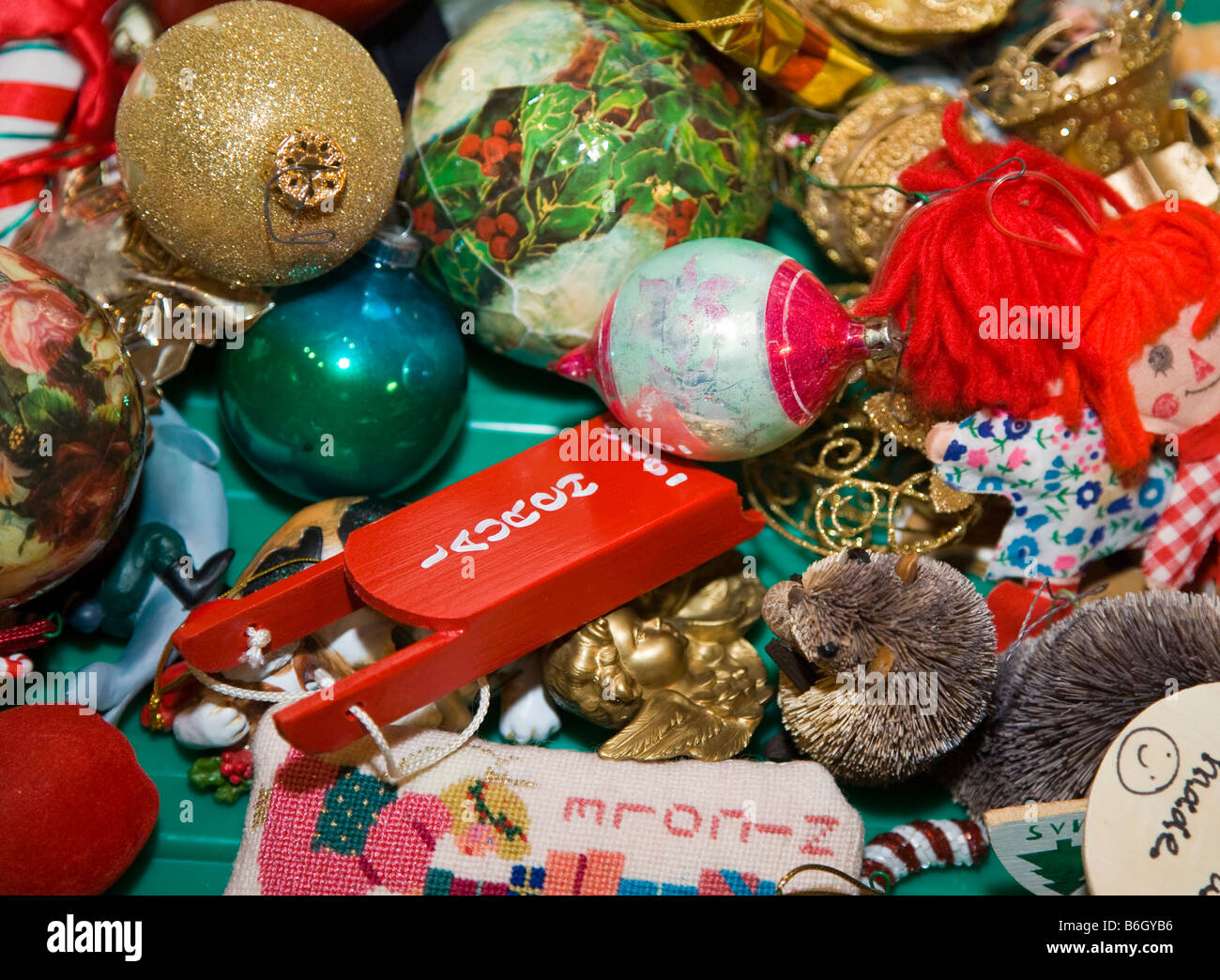 Pile of Christmas decorations Stock Photo - Alamy