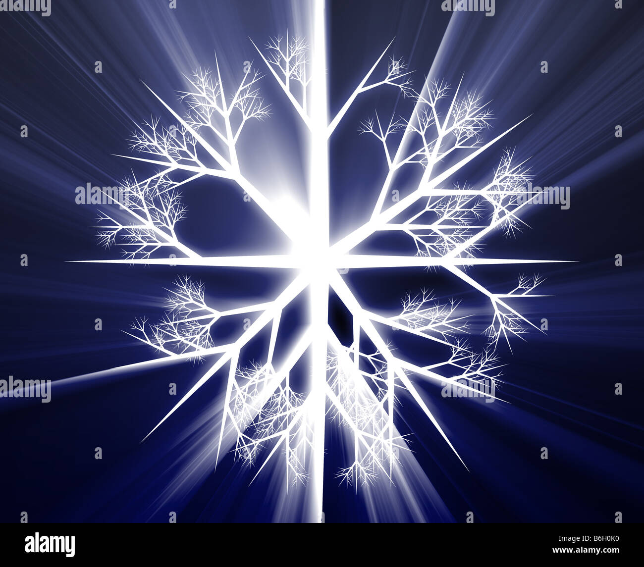Snowflake crystal pattern illustration glowing light flares Stock Photo ...