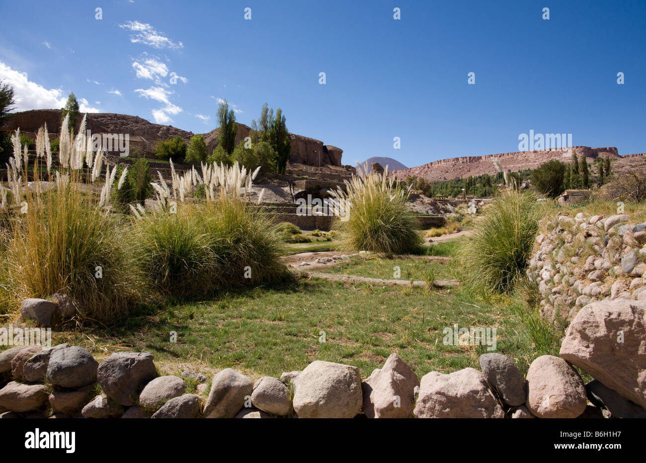 Caspana, showing the irrigation terraces, Atacama Desert landscape ...