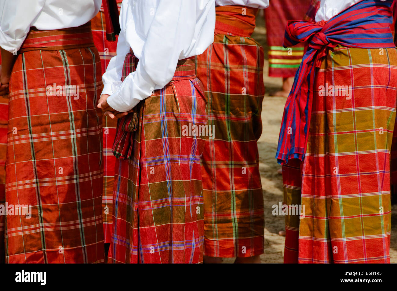 colorful sarongs worn by performers at the Surin Elephant Festival in ...