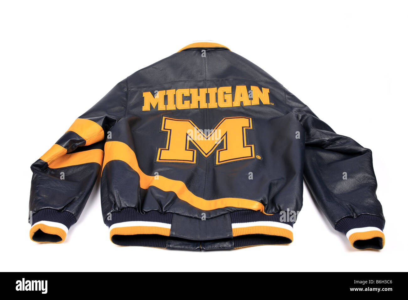 Dark blue and golden yellow Michigan State leather jacket Stock Photo ...