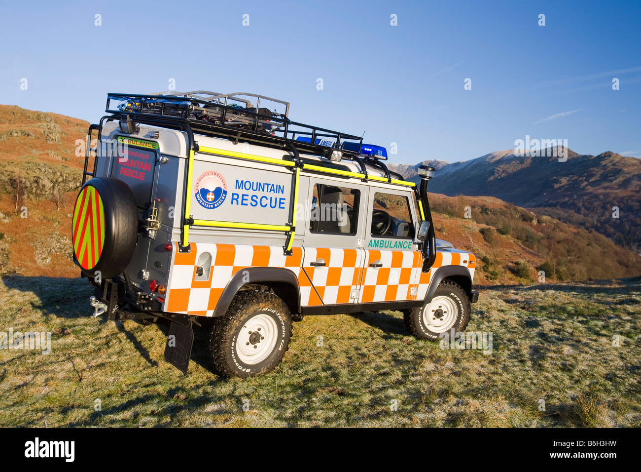 A Mountain Rescue Landrover above Ambleside in the Lake District UK ...