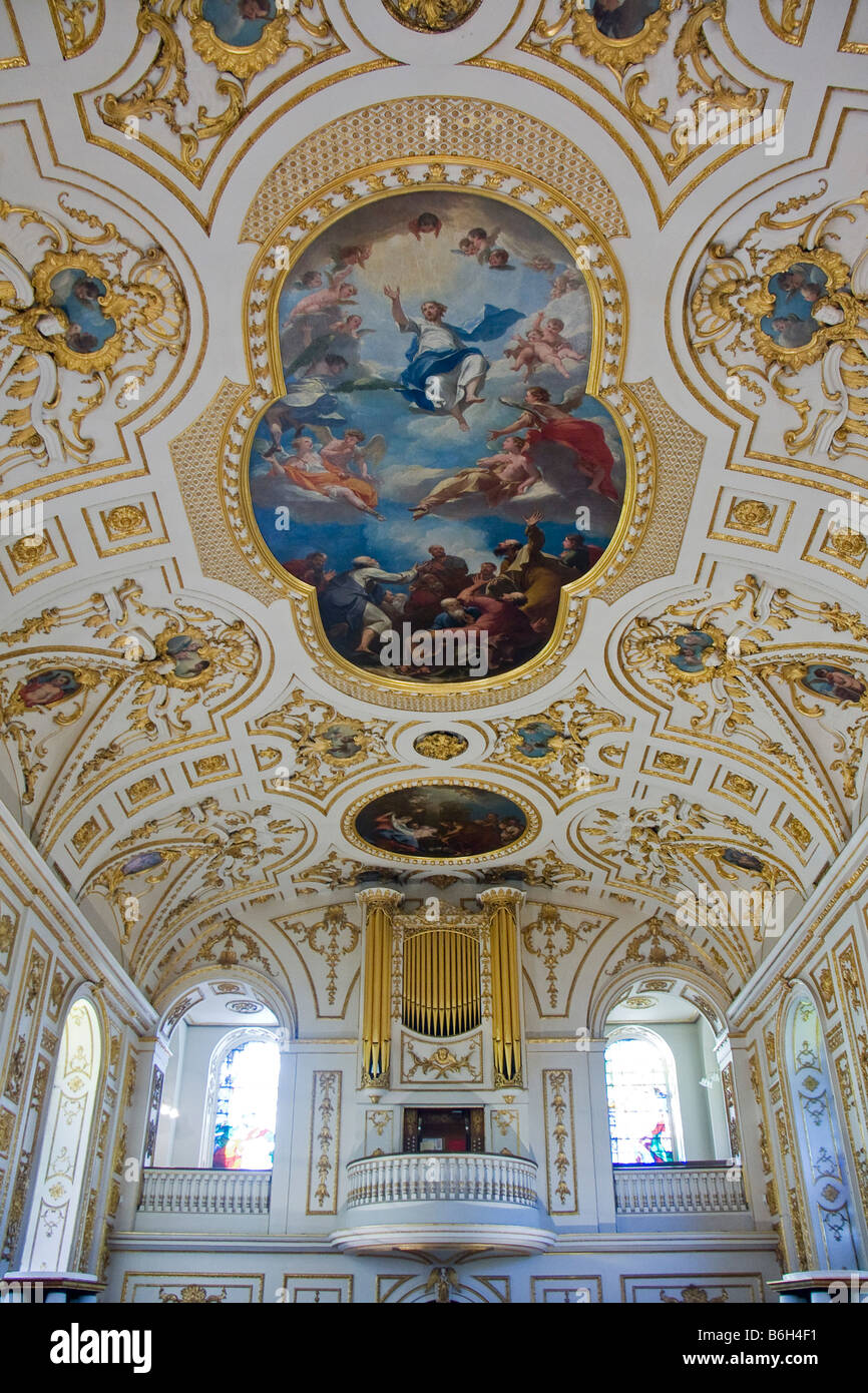 A view of the superb 18c Baroque painted ceiling in the church of St ...