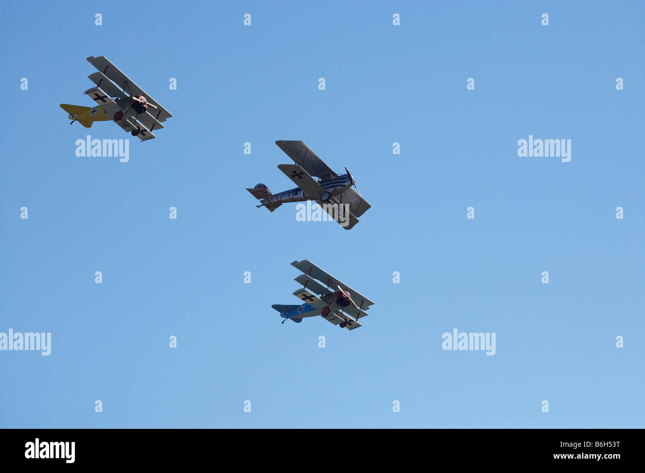 Two German Fokker Dr 1 WWI Fighter Triplanes and a German Pfalz D111 ...