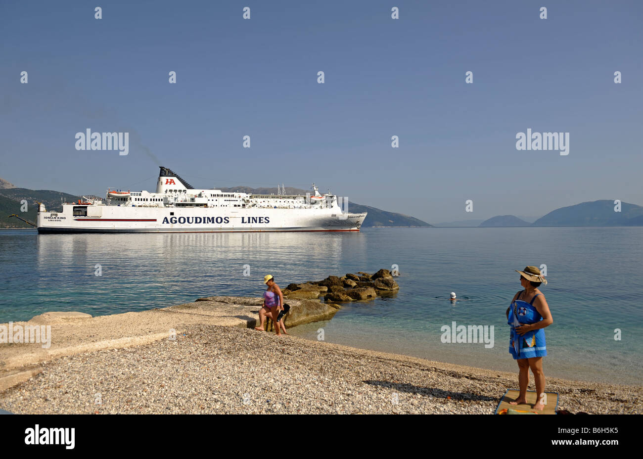 The Ionian King ferry boat of the Agoudimos Lines docks at the small ...