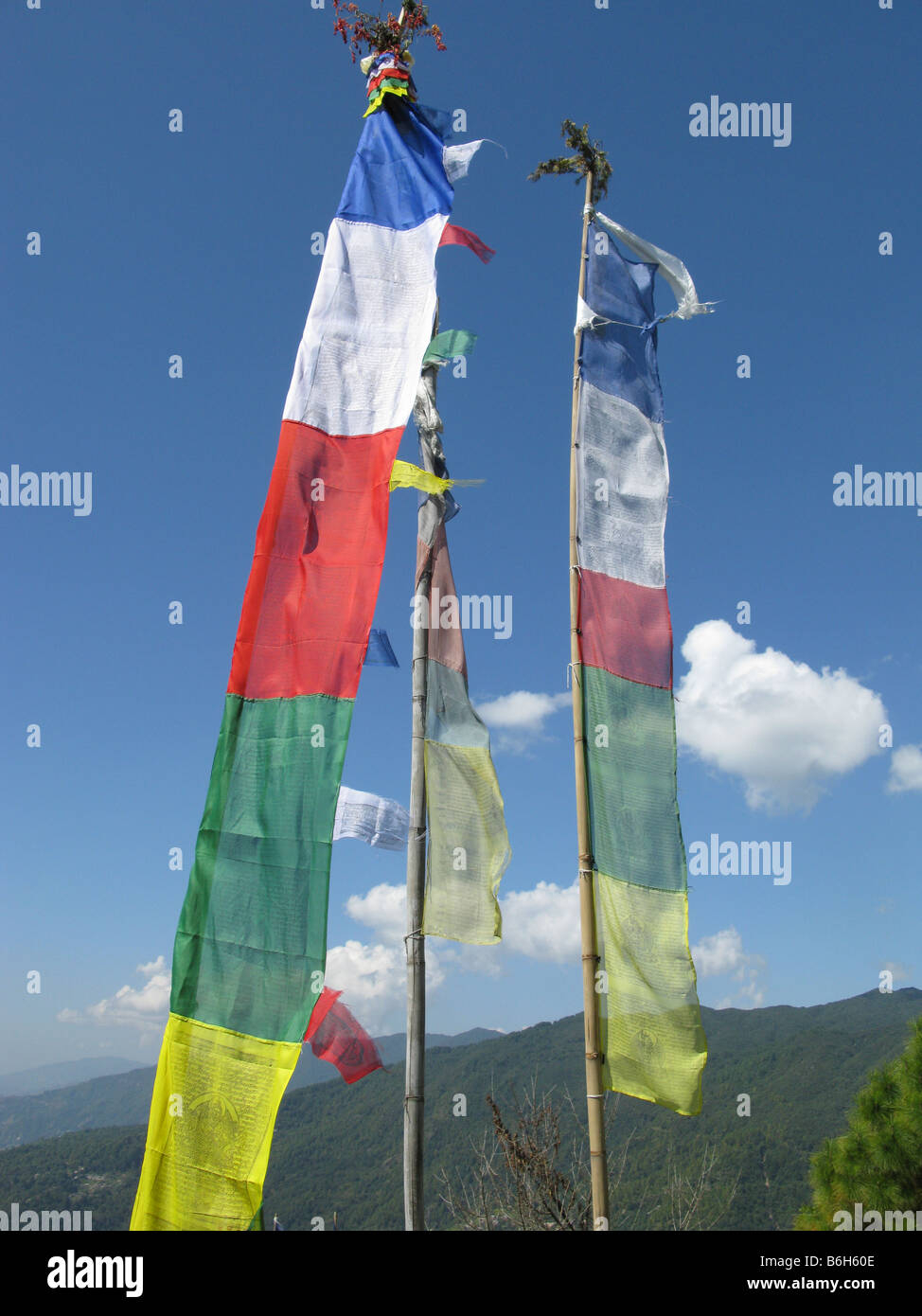 Prayer flags on Shivapuri hill, a sacred site dedicated to the hindu ...