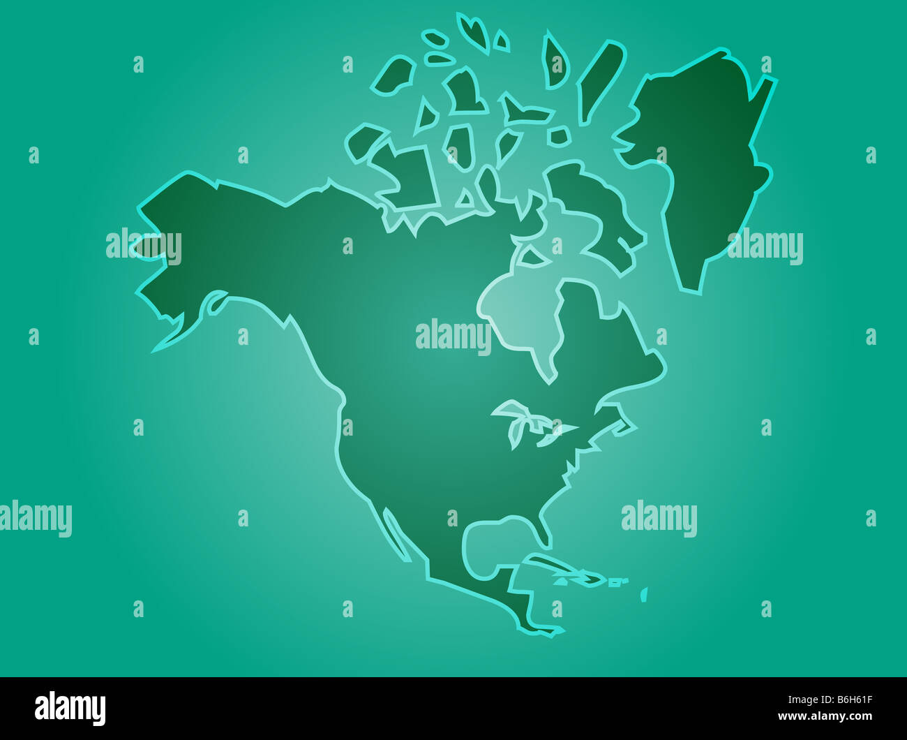 Map of the North American continent USA Canada Mexico Stock Photo - Alamy