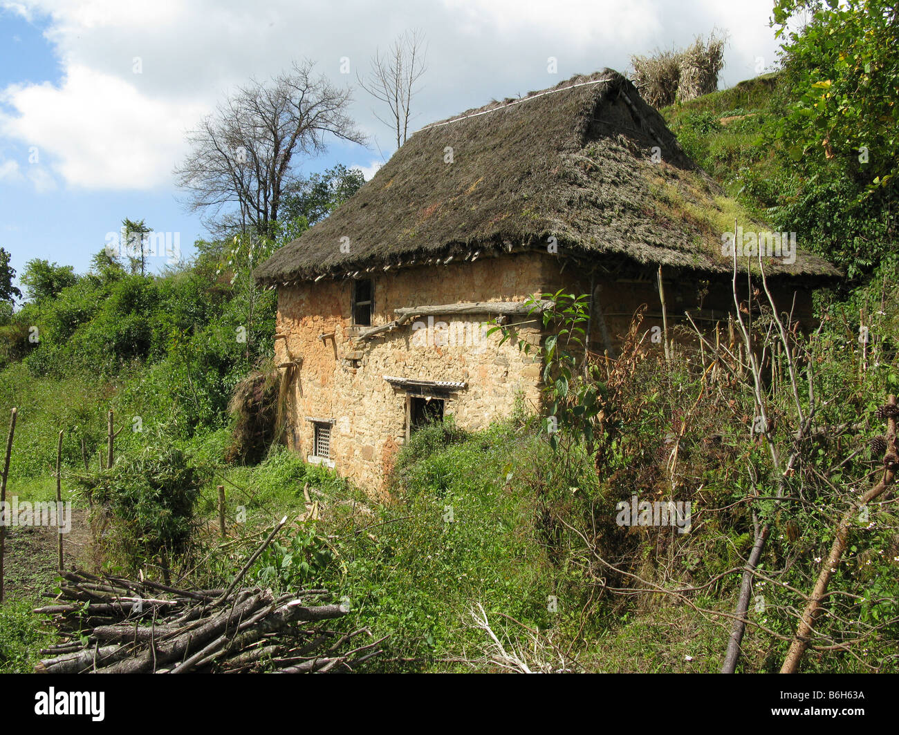 Traditional thatched hill-village home between Dhap and Nagarkot ...