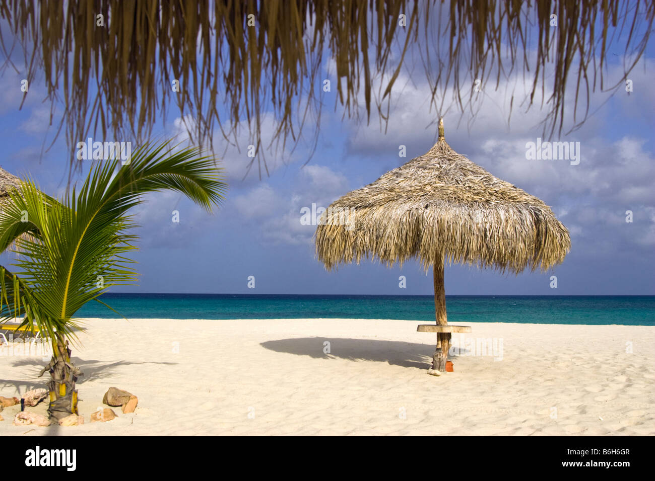 View from under Palapa on beach Aruba Stock Photo - Alamy
