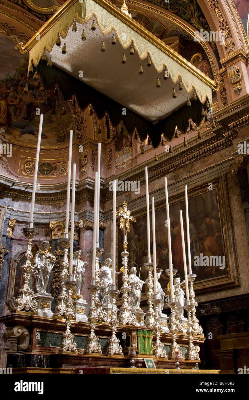 Silver chandeliers and statues of the Apostles in St Paul Shipwreck ...