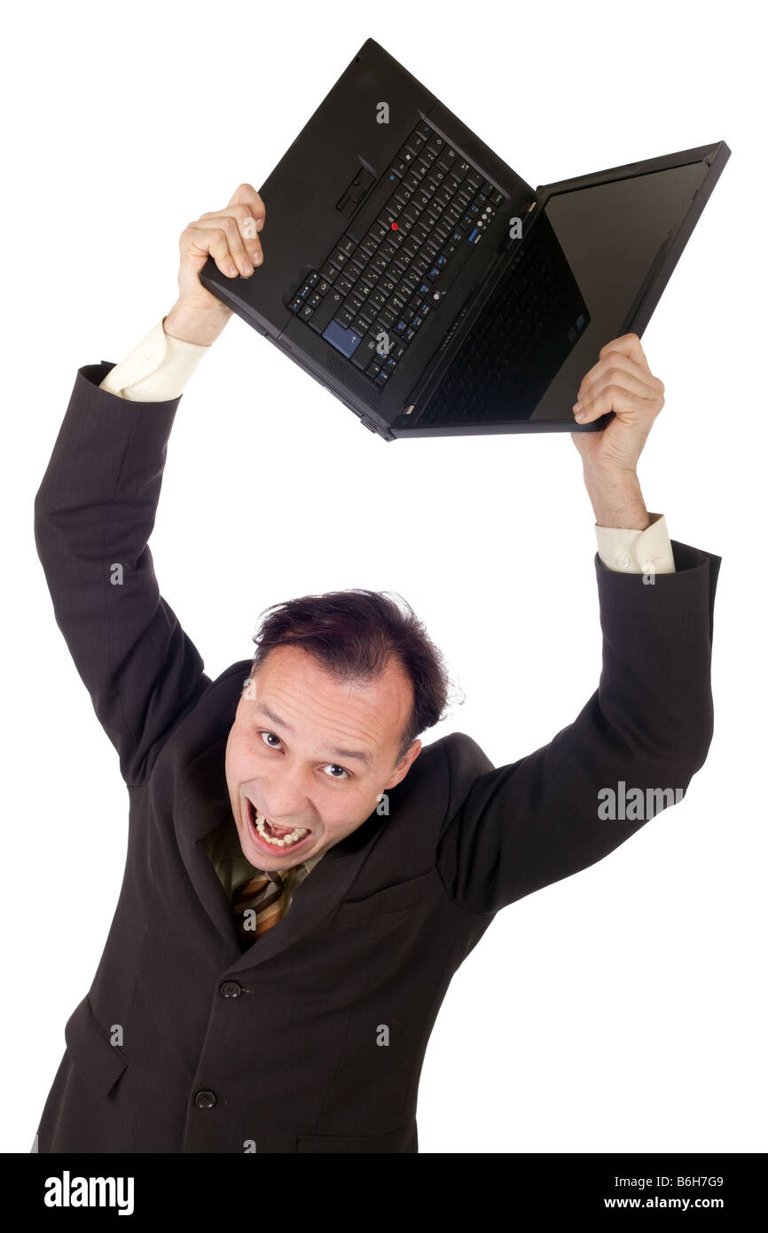 very upset businessman breaking his computer Stock Photo - Alamy