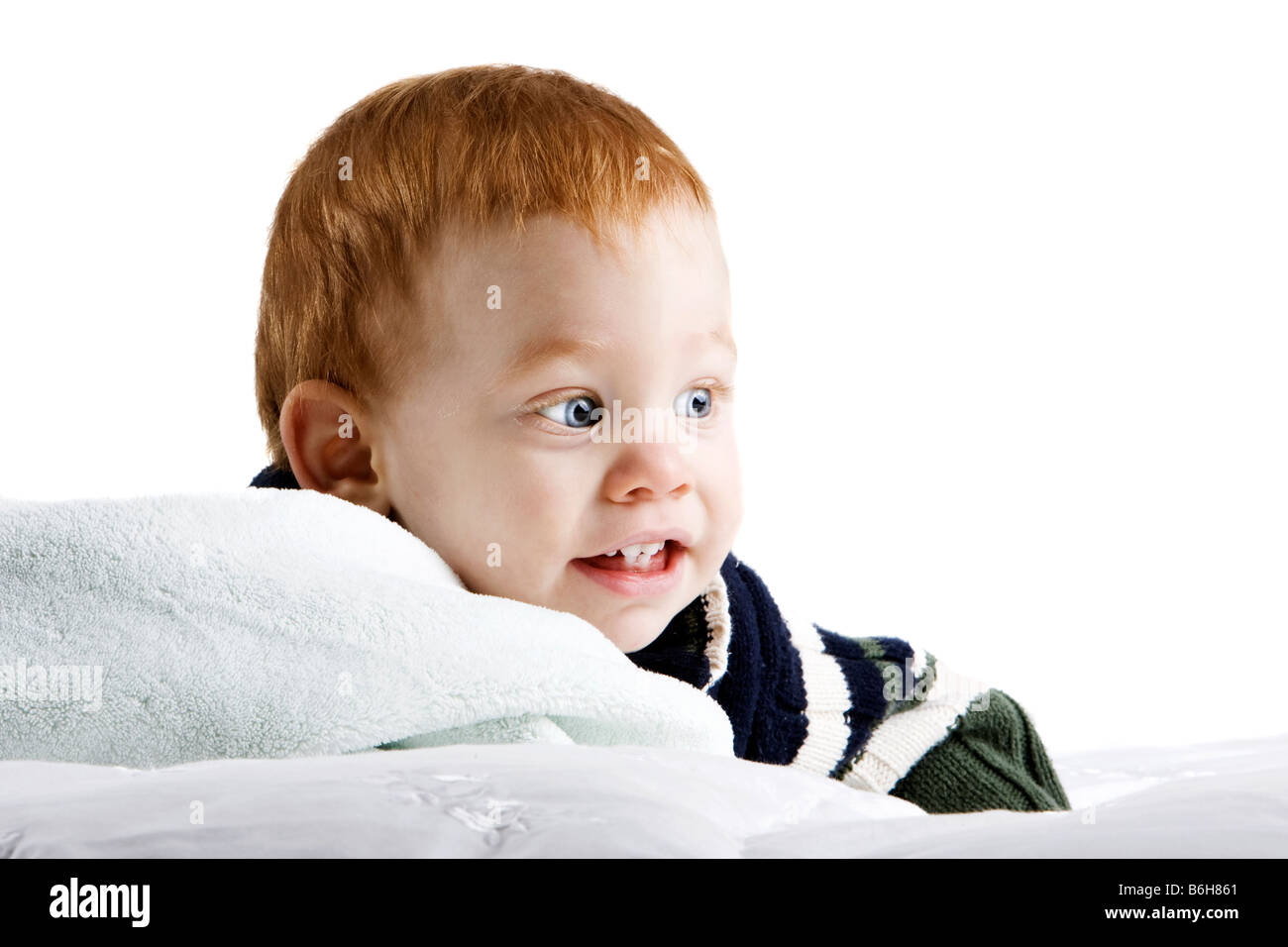 Beautiful redheaded baby boy on blanket Stock Photo - Alamy