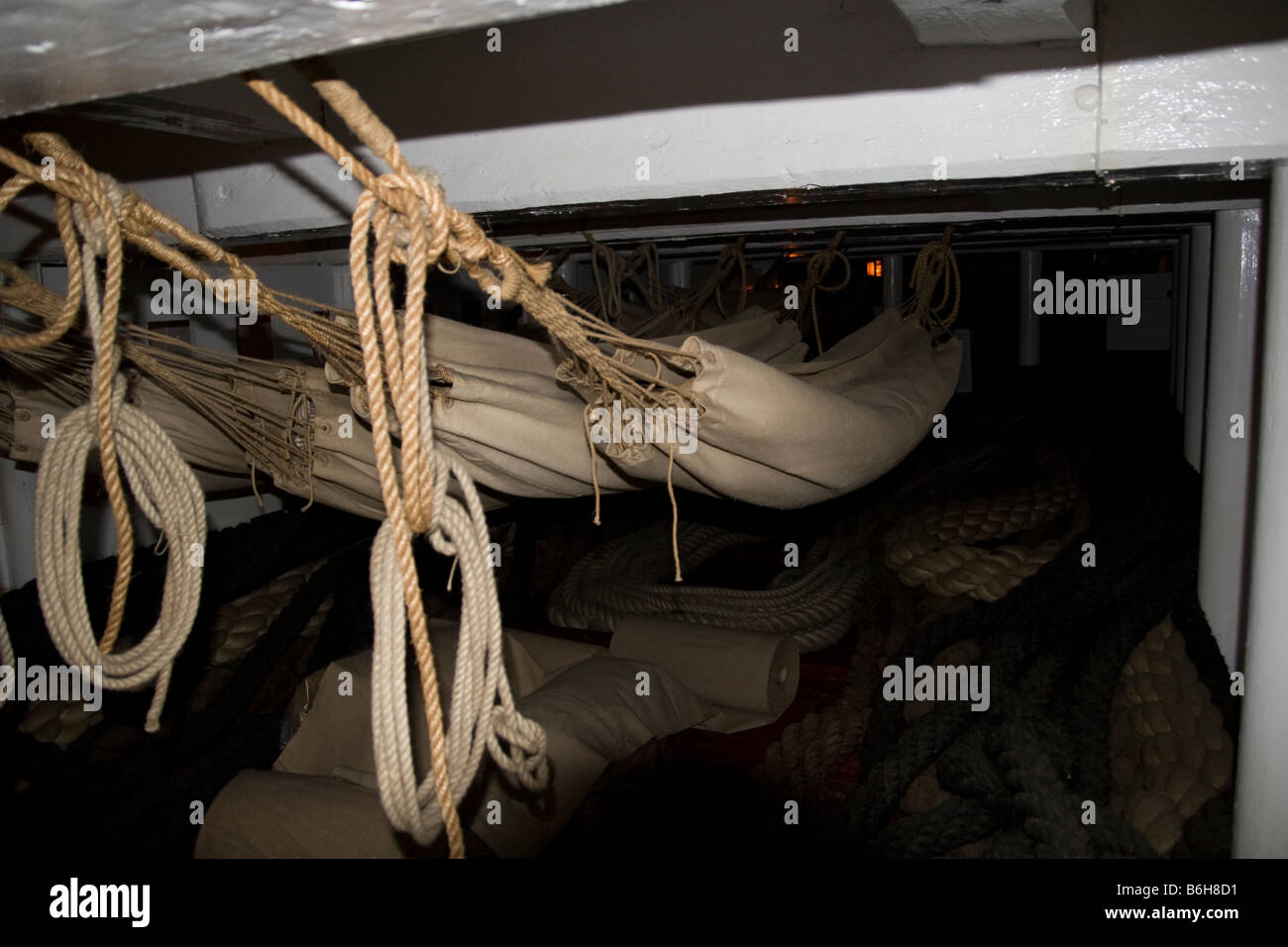 Hammocks inside HMS Victory Admiral Nelson's flagship at Portsmoth ...