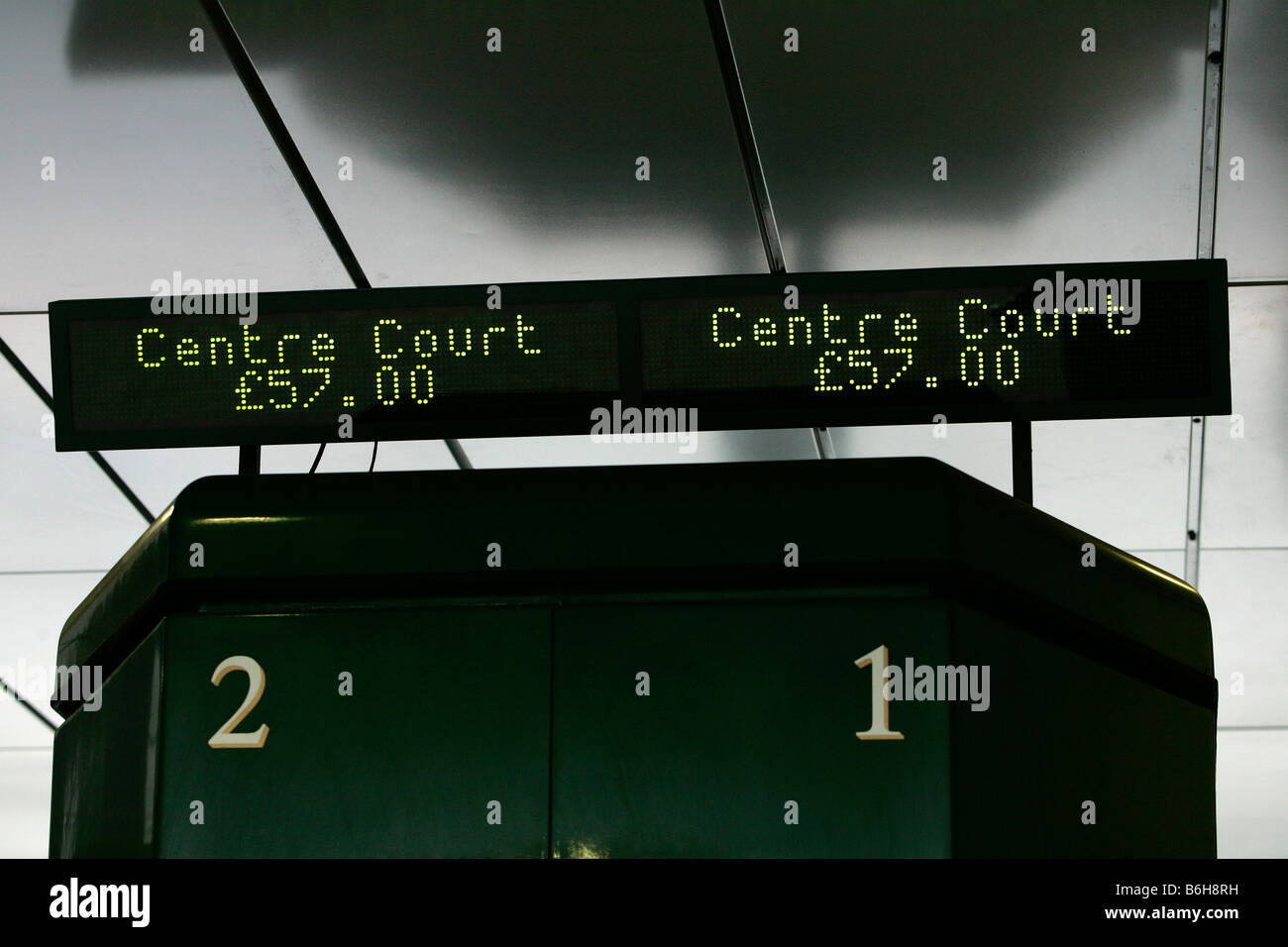 Admission price signs above the turnstiles at the Wimbledon Tennis ...