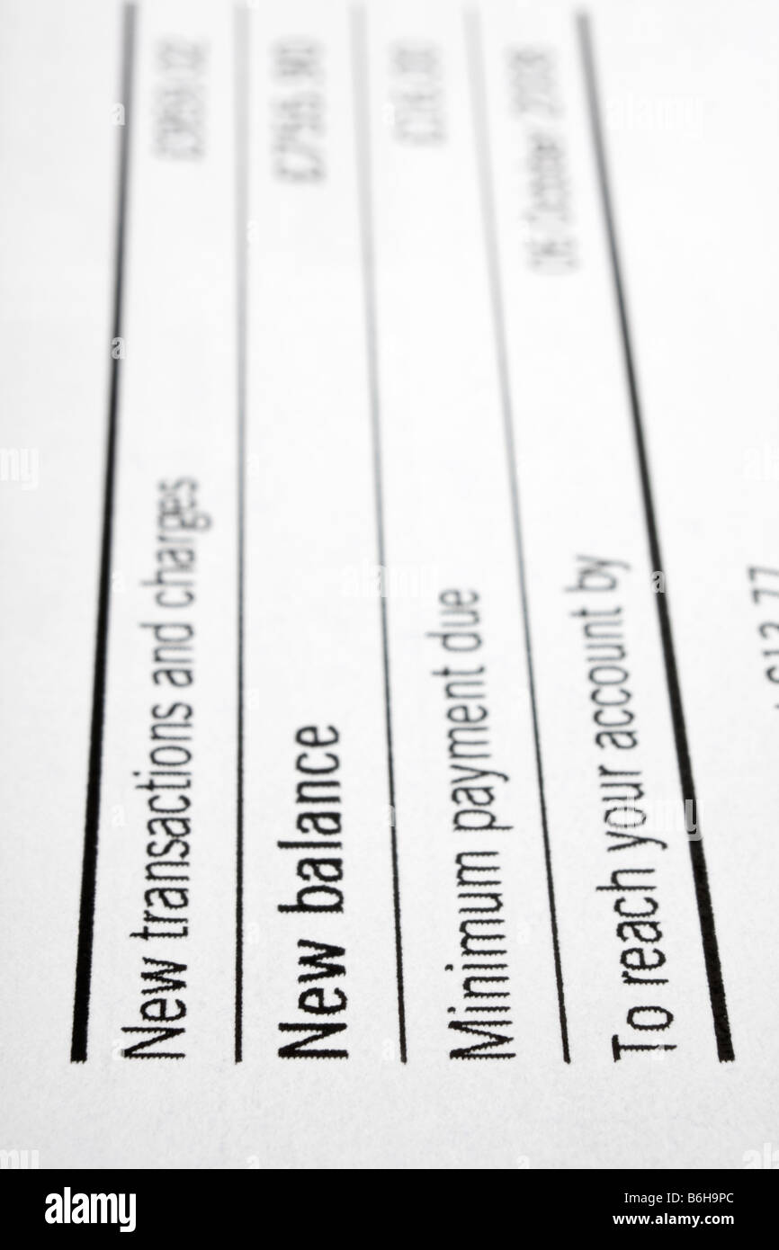 Credit card bill showing an outstanding debt Stock Photo - Alamy