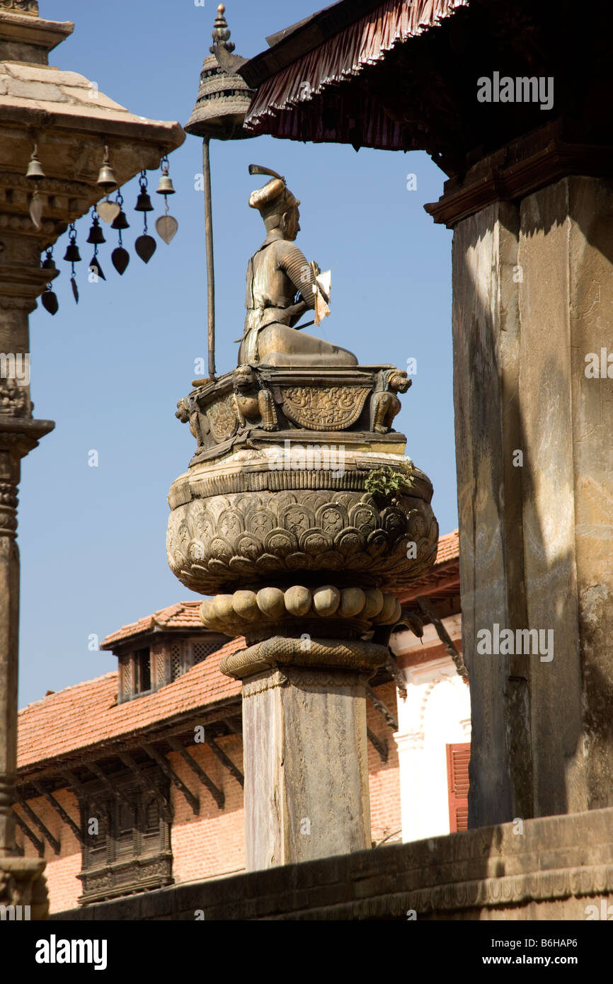 Statue of King Bhupatindra Malla and column, in the Durbar square of ...