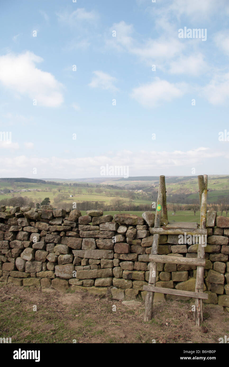 Waymarked wall crossing point on the Ripon Rowel walk near Masham ...