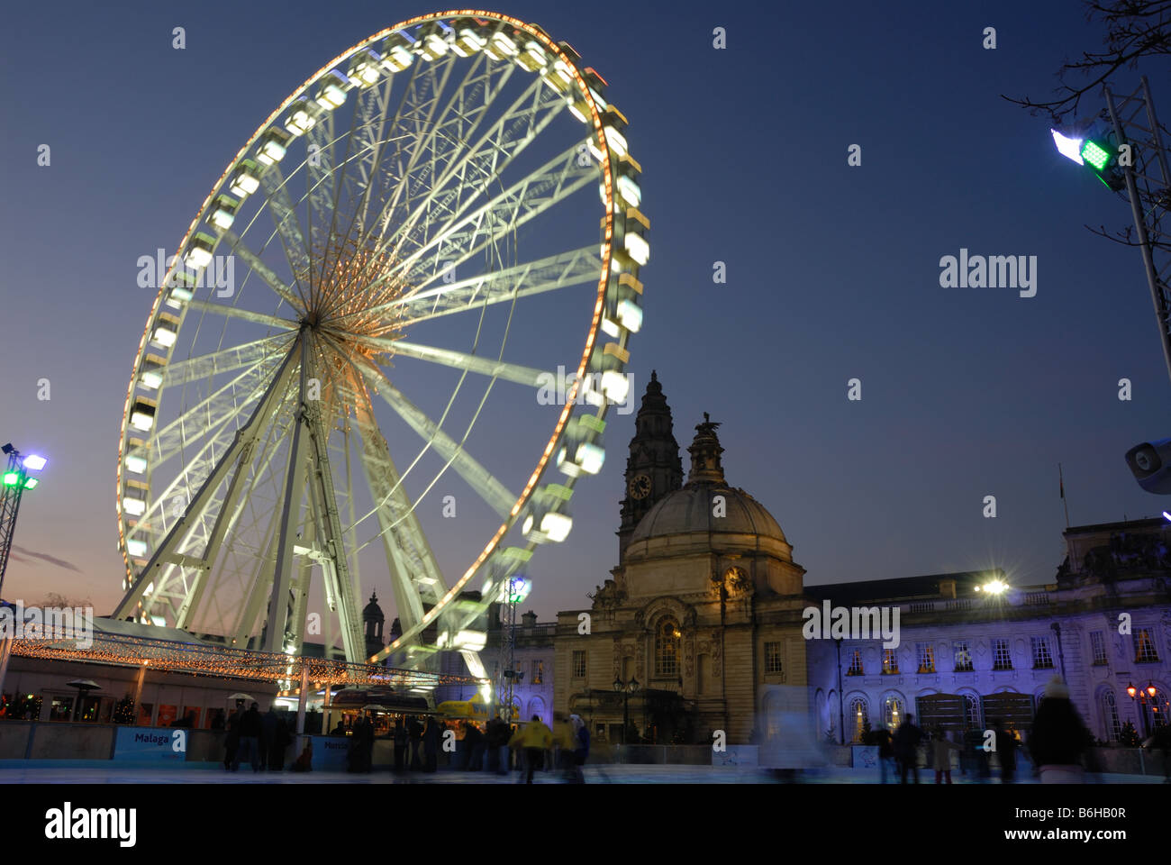 Cardiff Winter Wonderland's "Admiral Eye" and ice rink in front of City ...