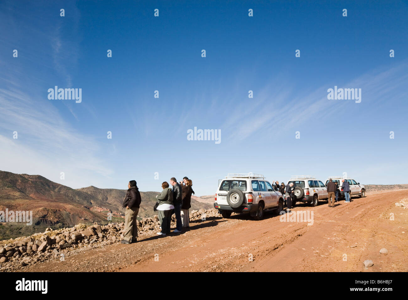 Asni Valley Morocco December Tourists and 4x4 offroad safari vehicles ...