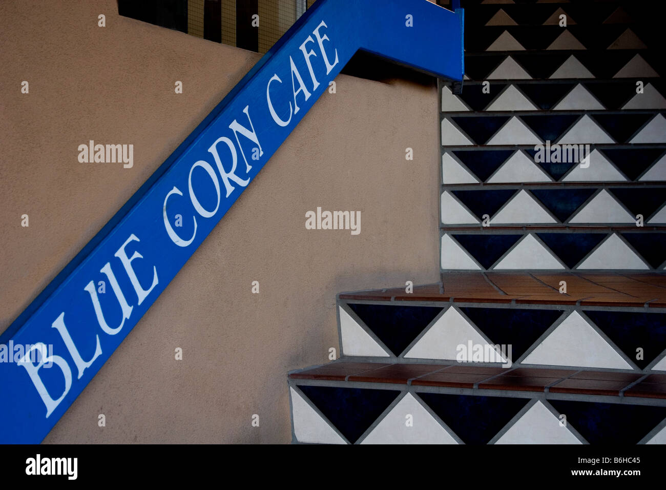 Bold design on stairs leading up to the Blue Corn Cafe in Santa Fe New ...
