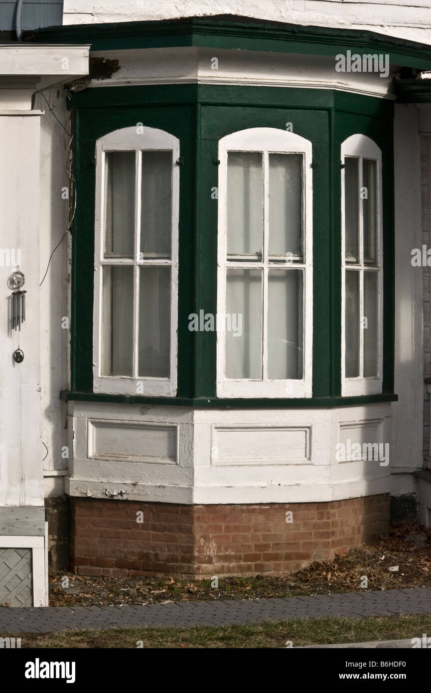 close view of weathered ground floor bay window, Montgomery, New York ...
